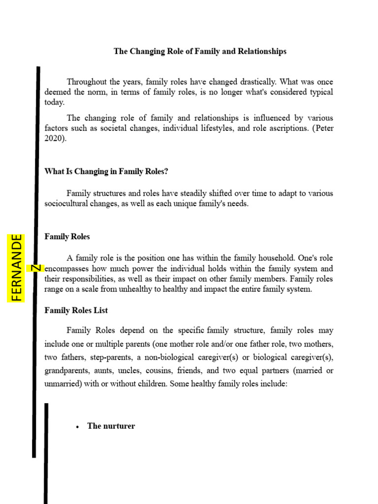 PRESENTATION The Changing Role of Family and Relationships | PDF ...