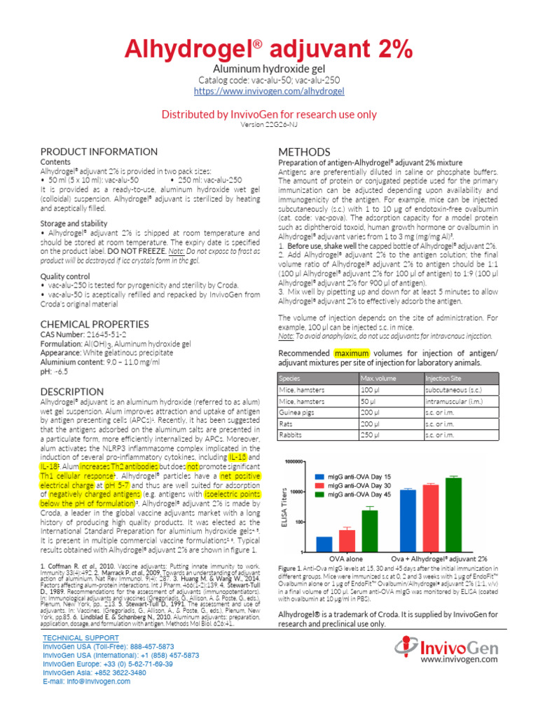 Alhydrogel Tds | PDF | Chemistry | Immunology