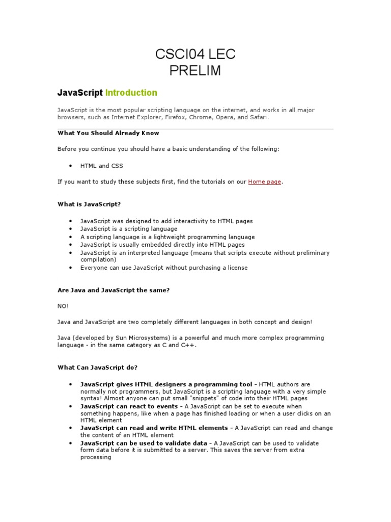 Csci04 Lec | PDF | Java Script | Html