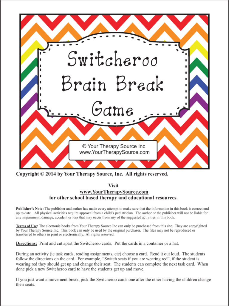Brain Breaks Task Cards Switcheroo | PDF