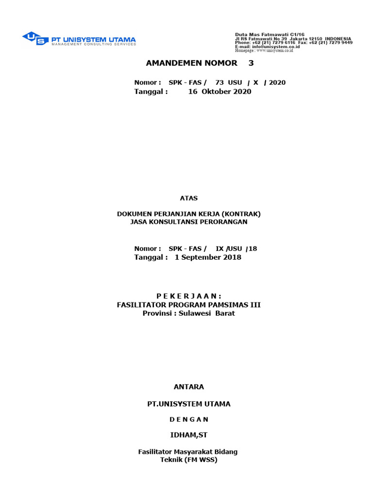 Amandamen Kontrak Fasilitator 2021 | PDF | Bisnis | Pengelolaan ...