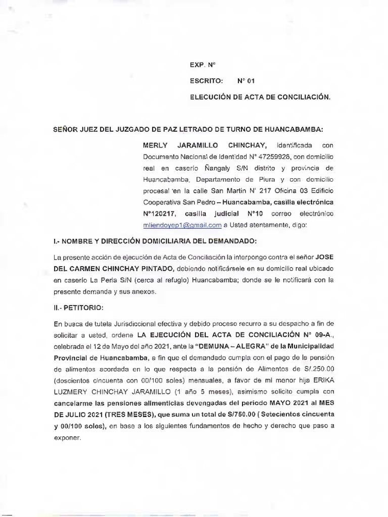 Demanda de Acta de Ejecución de Conciliación - Merly Jaramillo | PDF