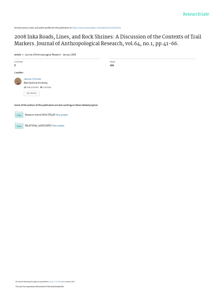 2008 - Inka Roads Lines and Rock Shrines | PDF | Inca Empire | Landscape