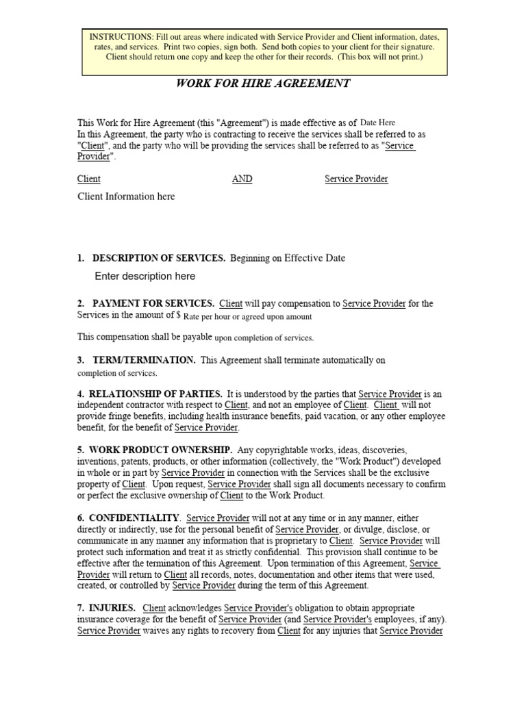 Work For Hire Contract | PDF