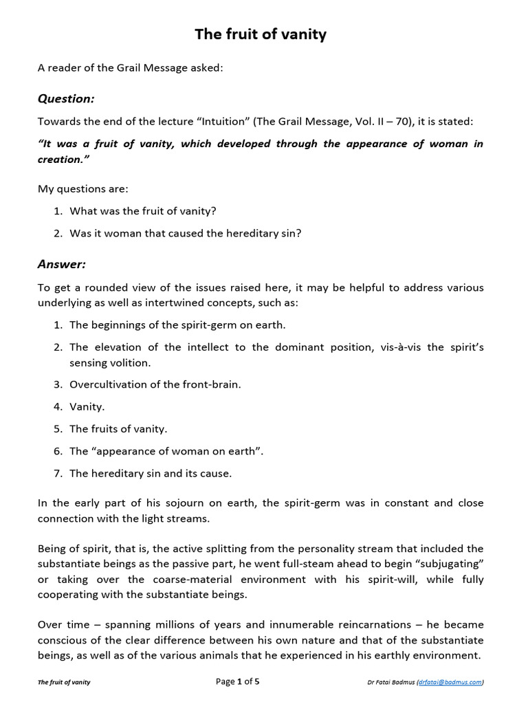 The Fruit of Vanity | PDF