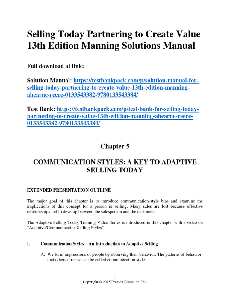 Selling Today Partnering To Create Value 13th Edition Manning Solutions ...