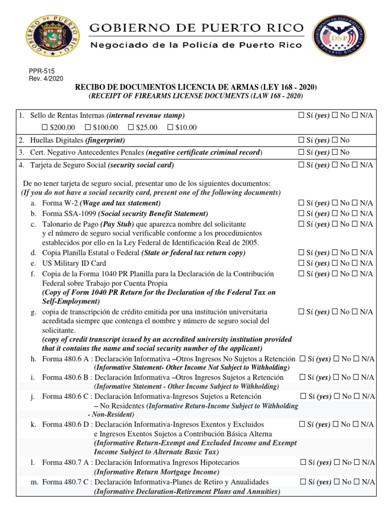 PPR 515 Solicitud de Licencia de Armas | PDF | Departamento de ...