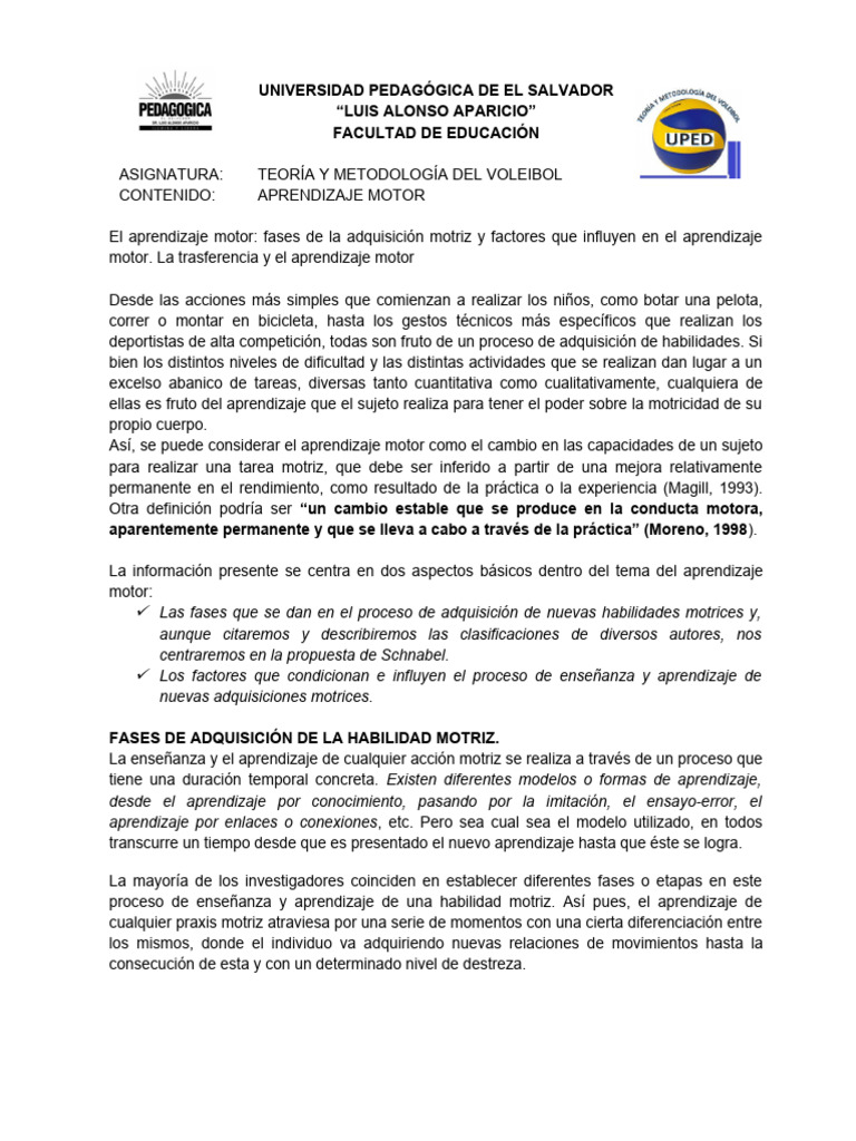 Aprendizaje Motor | PDF Aprendizaje Motor | PDF