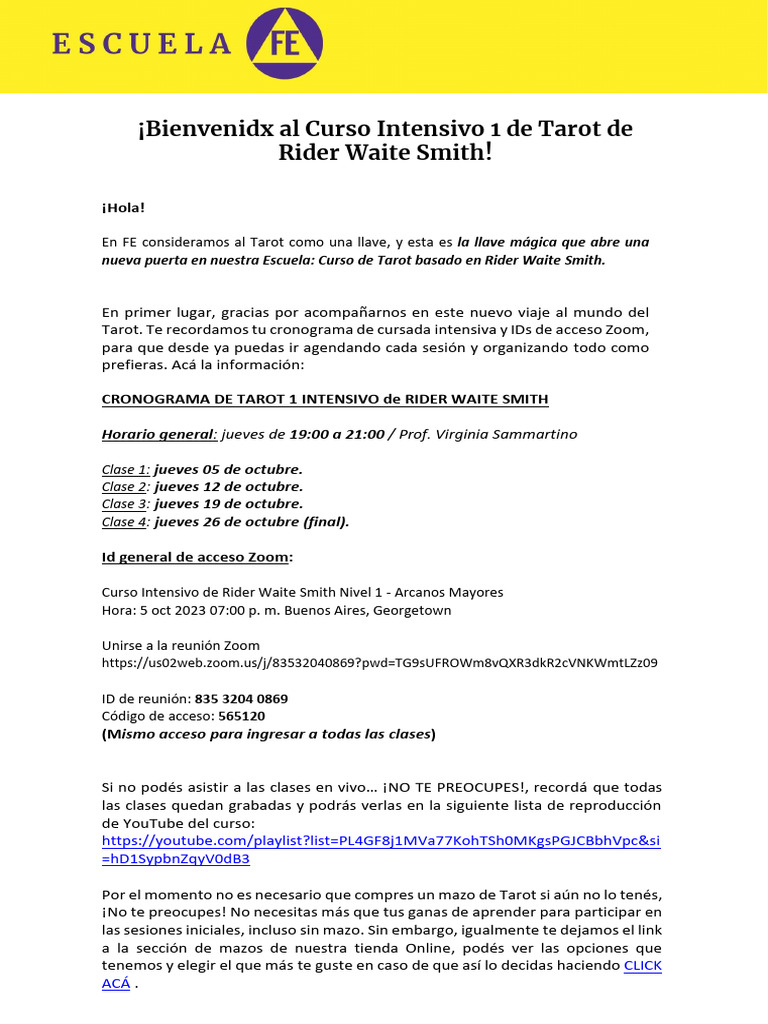 RWS Documento de Bienvenida Nivel 1 de RWS Octubre 2023 | Descargar gratis PDF | Tarot