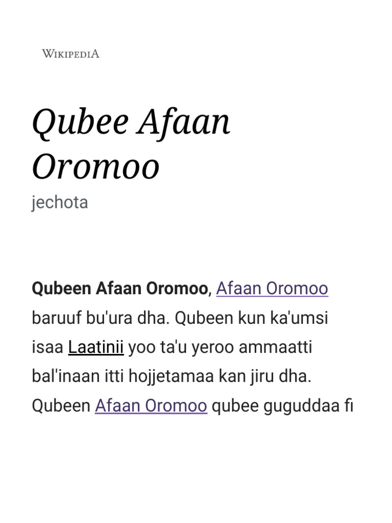 Qubee Afaan Oromoo - Wikipedia | PDF