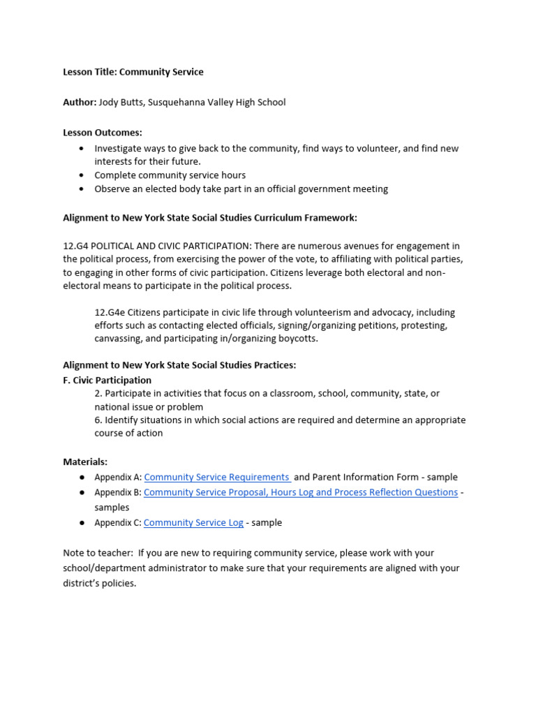 Final Lesson Plan Community Service | PDF
