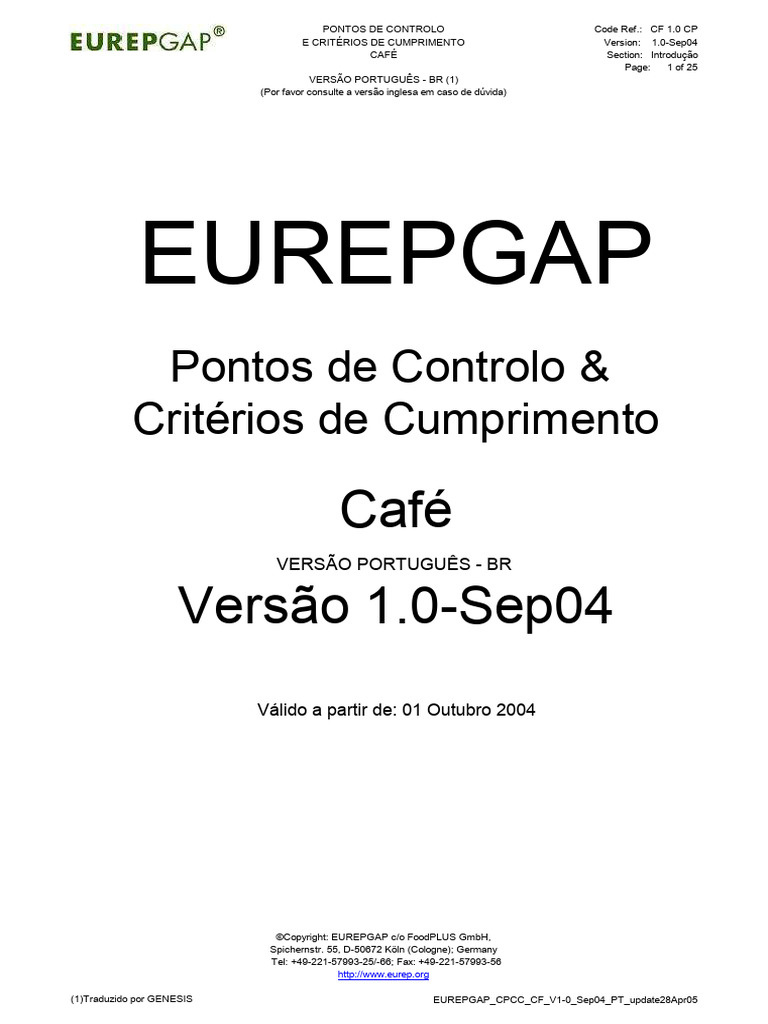 EUREPGAP CPCC CF V1-0 Sep04 PT Update28apr05 | PDF