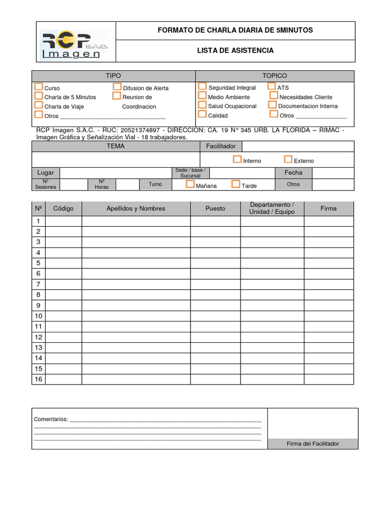 For-23-01 Formato de Charla Diaria | PDF