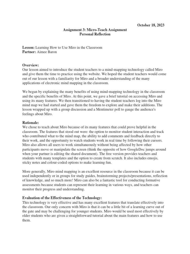 Micro Teach Reflection | PDF