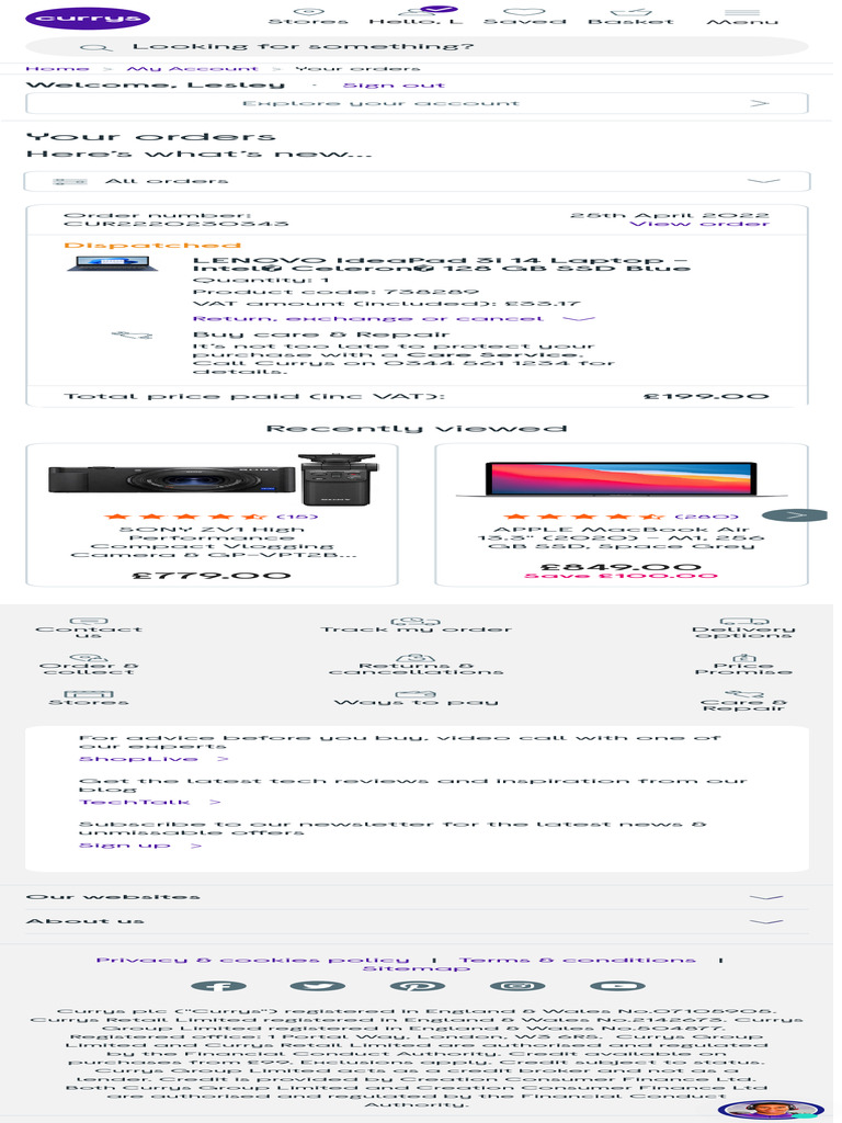 Currys Order Confirmation Details | PDF | Credit | Finance & Money ...