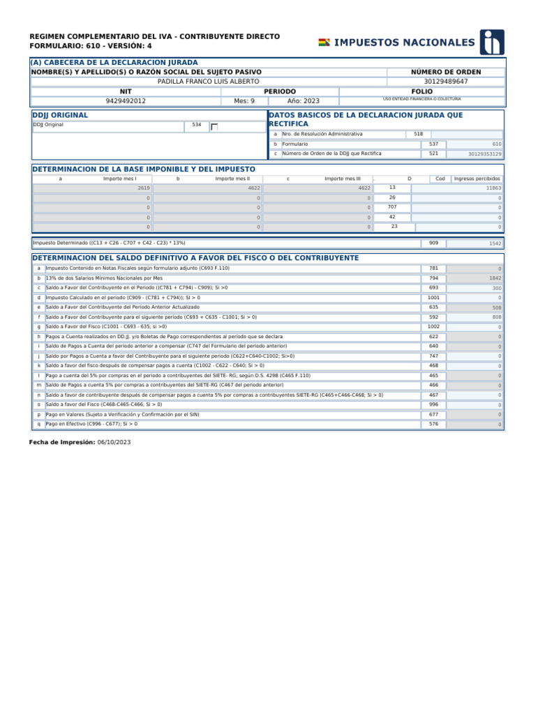 Formulario 610v4-1 | PDF
