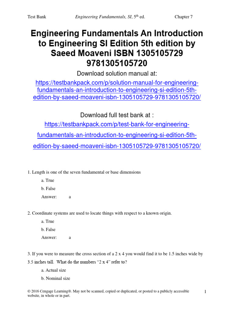 Engineering Fundamentals An Introduction To Engineering SI Edition 5th ...