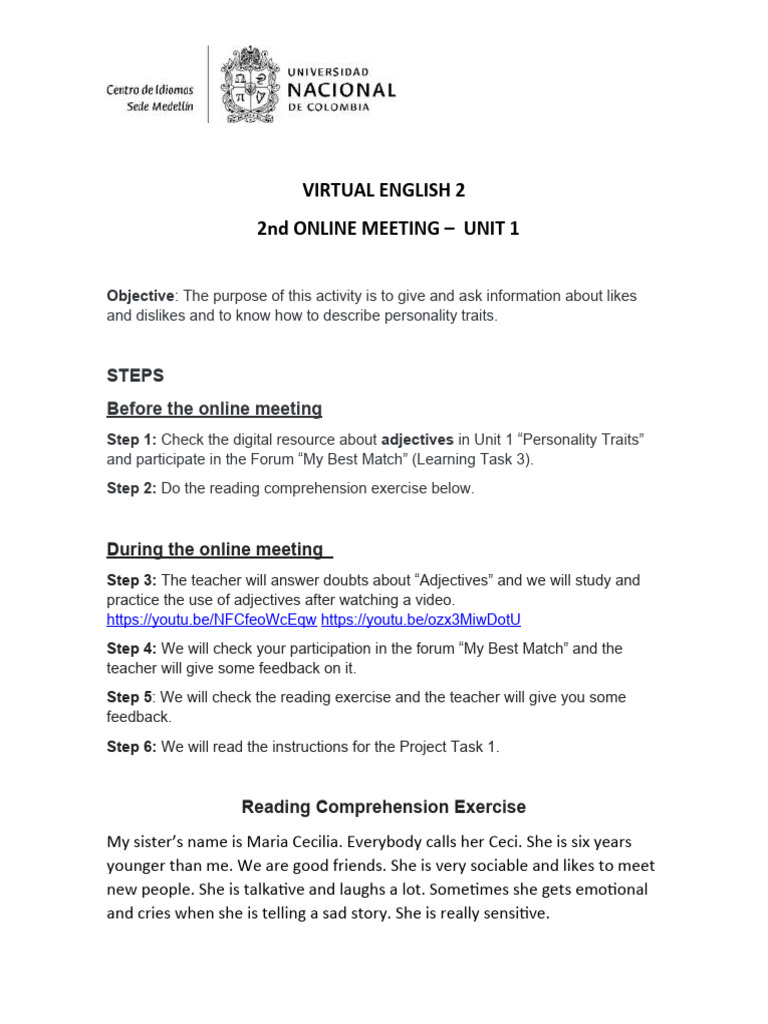 2nd Online Meeting - Level 2 - Unit 1 | PDF