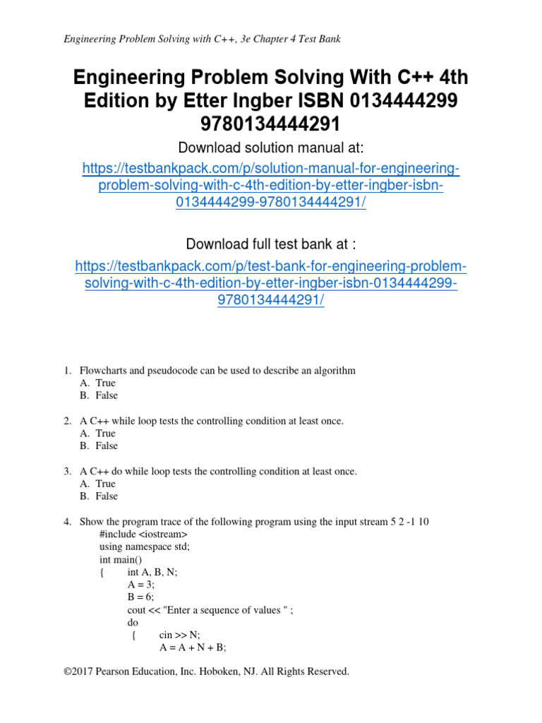 Engineering Problem Solving With C++ 4th Edition Etter Test Bank 1 ...