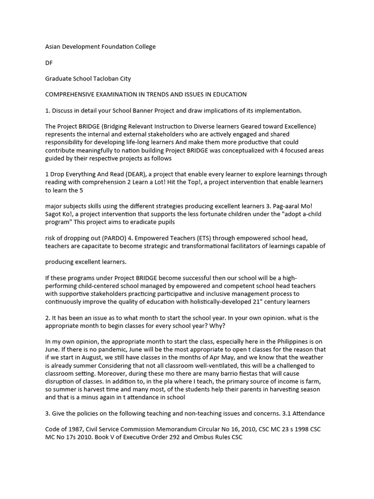 Trends and Issues in Education | PDF