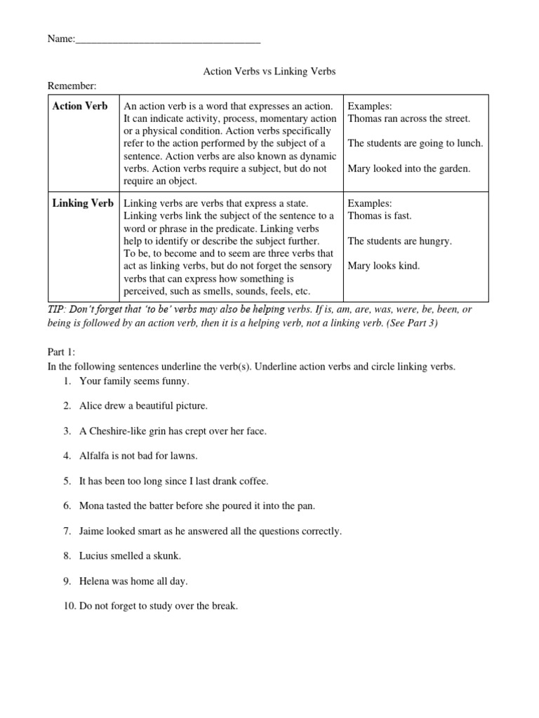 Action Verb and Linking Verb | PDF | Verb | Subject (Grammar)