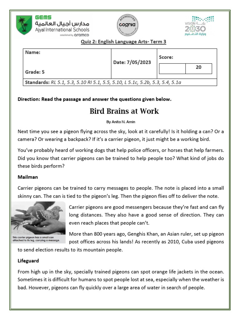 G5 Quiz 2 (Term 3) Answer Key | PDF