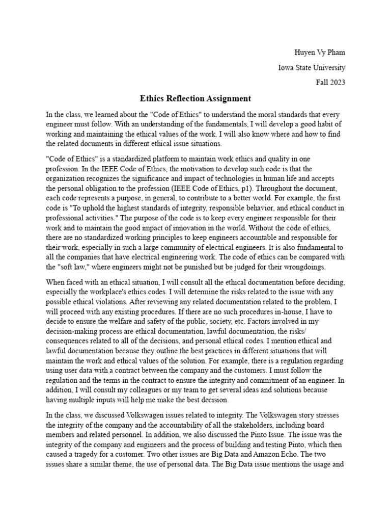 Ethic Assignment | PDF | Integrity | Privacy Ethic Assignment | PDF | Integrity | Privacy