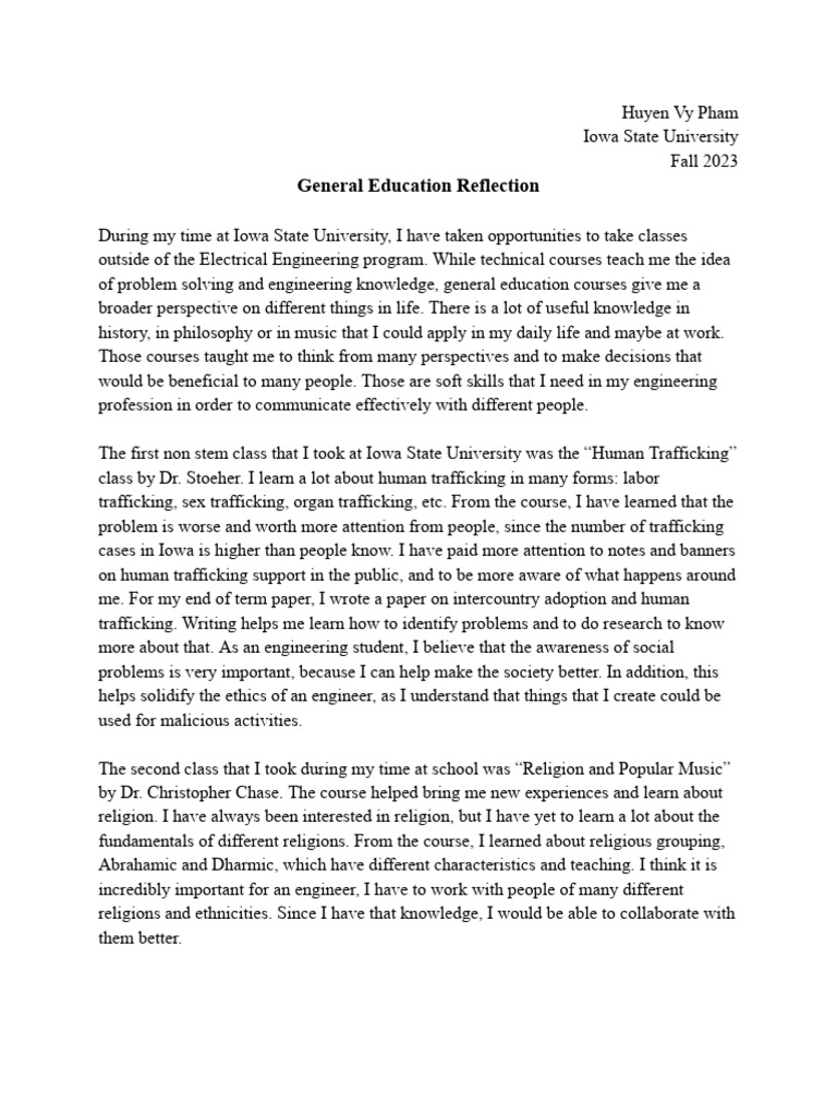 General Education Reflection - Ee494 - Huyen Vy Pham | PDF | Knowledge ...