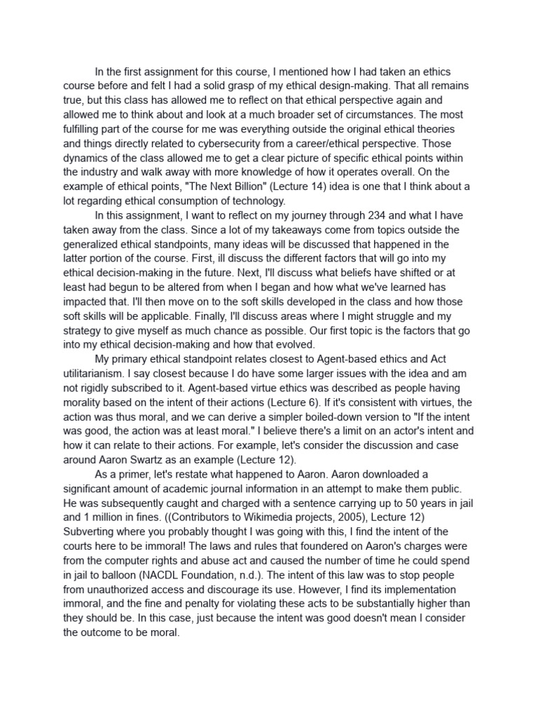 Cybersecurity Ethics Reflection | PDF | Career & Growth | Computers