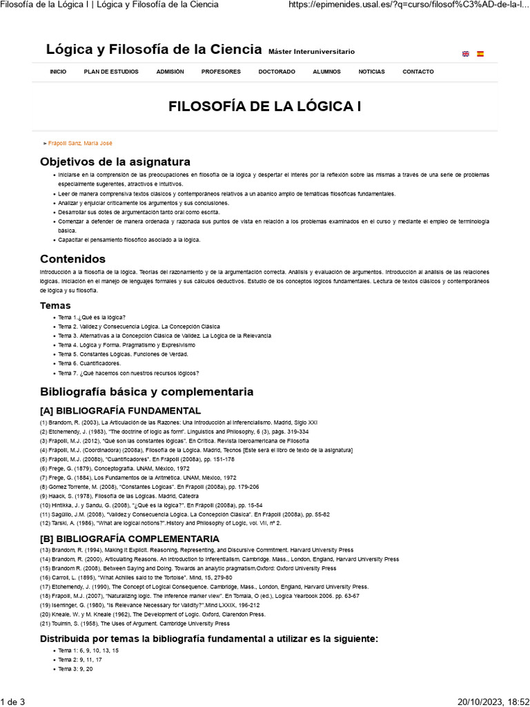 Filosofía de La Lógica I Lógica | PDF