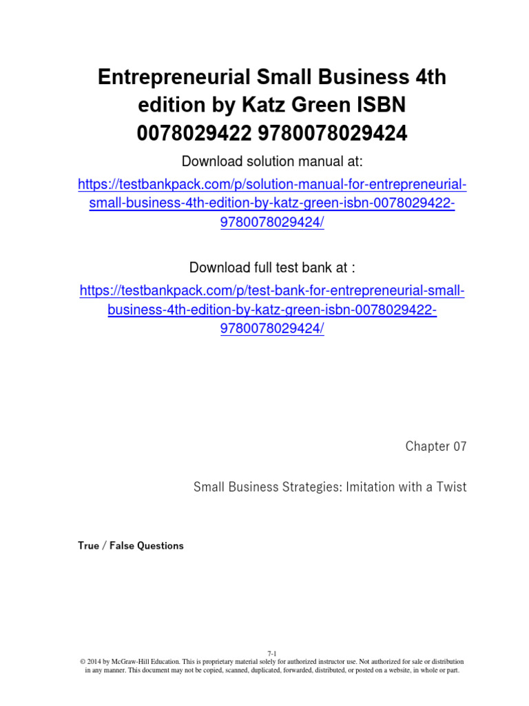 Entrepreneurial Small Business 4th Edition Katz Test Bank 1 | PDF ...
