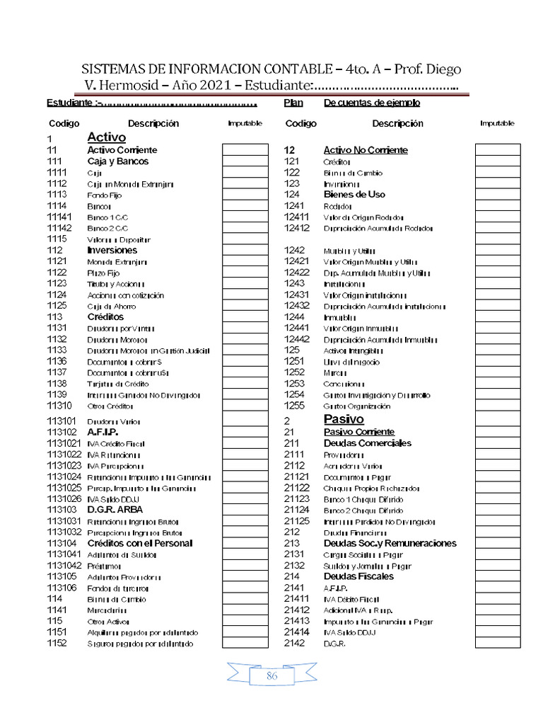 Plan de Cuenta Contable Un Ejemplo | PDF