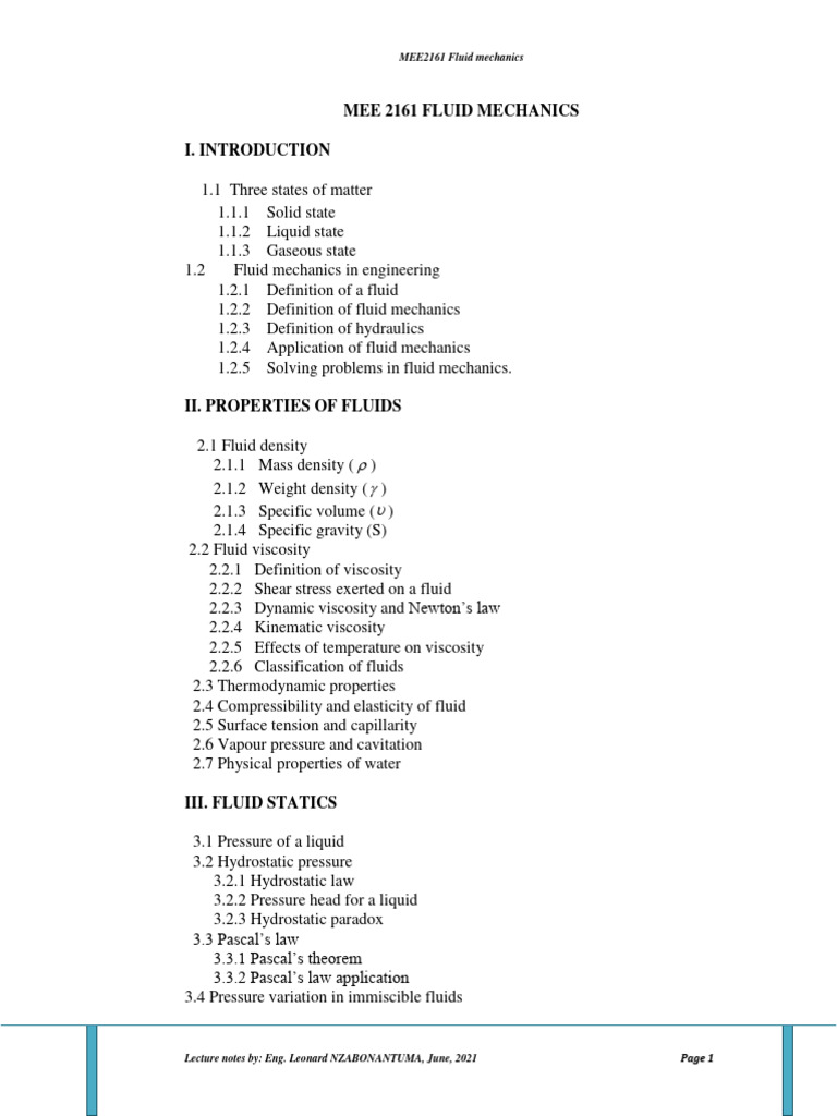 Mee2161 Fluid Mechanics_2021 | PDF | Fluid Mechanics | Pressure