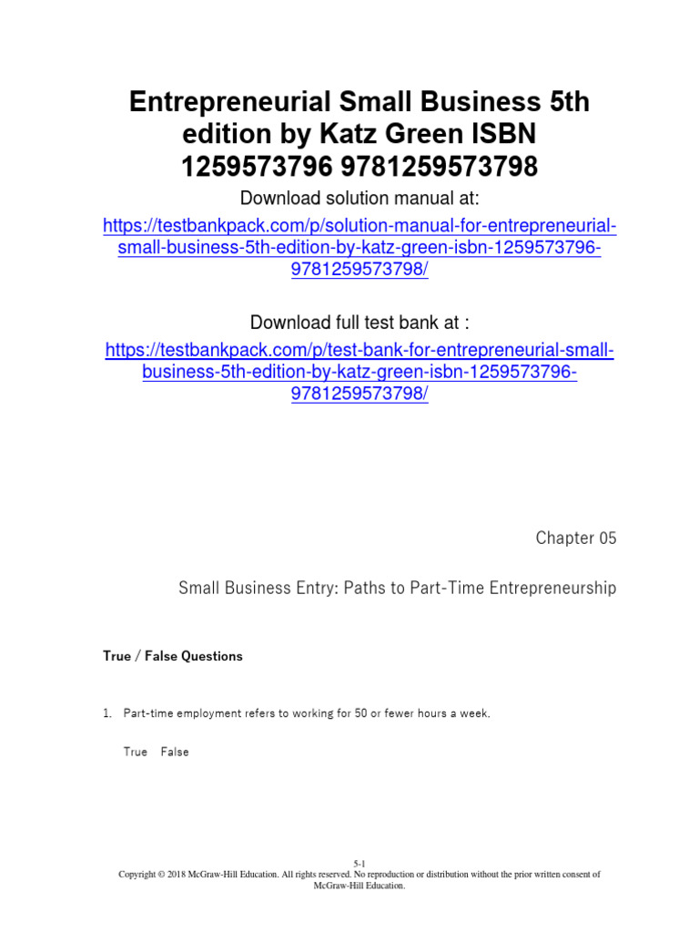 Entrepreneurial Small Business 5th Edition Katz Test Bank 1 | PDF