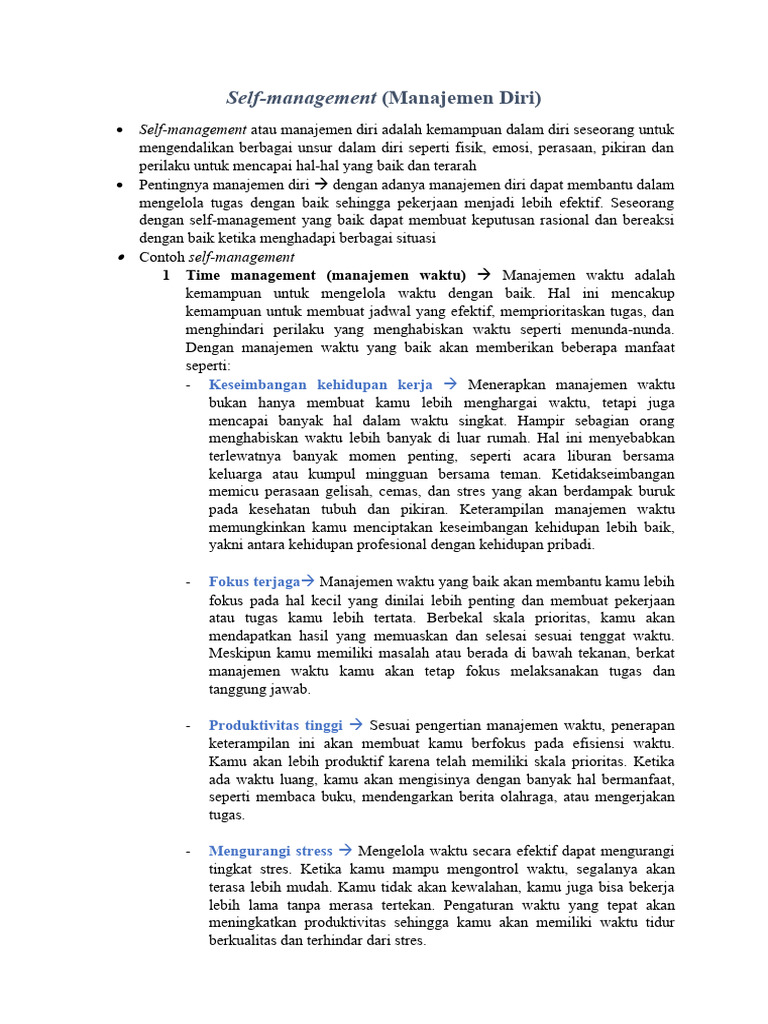 Narasi Materi Self-Management | PDF