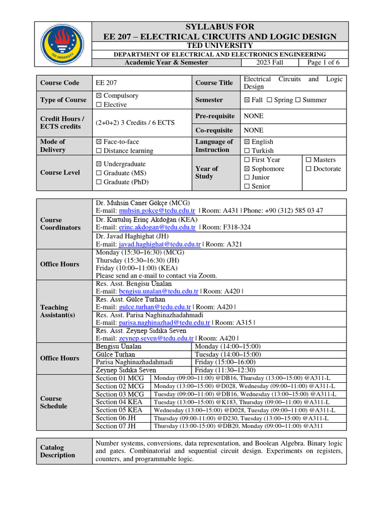 F2324 Syllabus EE207 01-07 | PDF