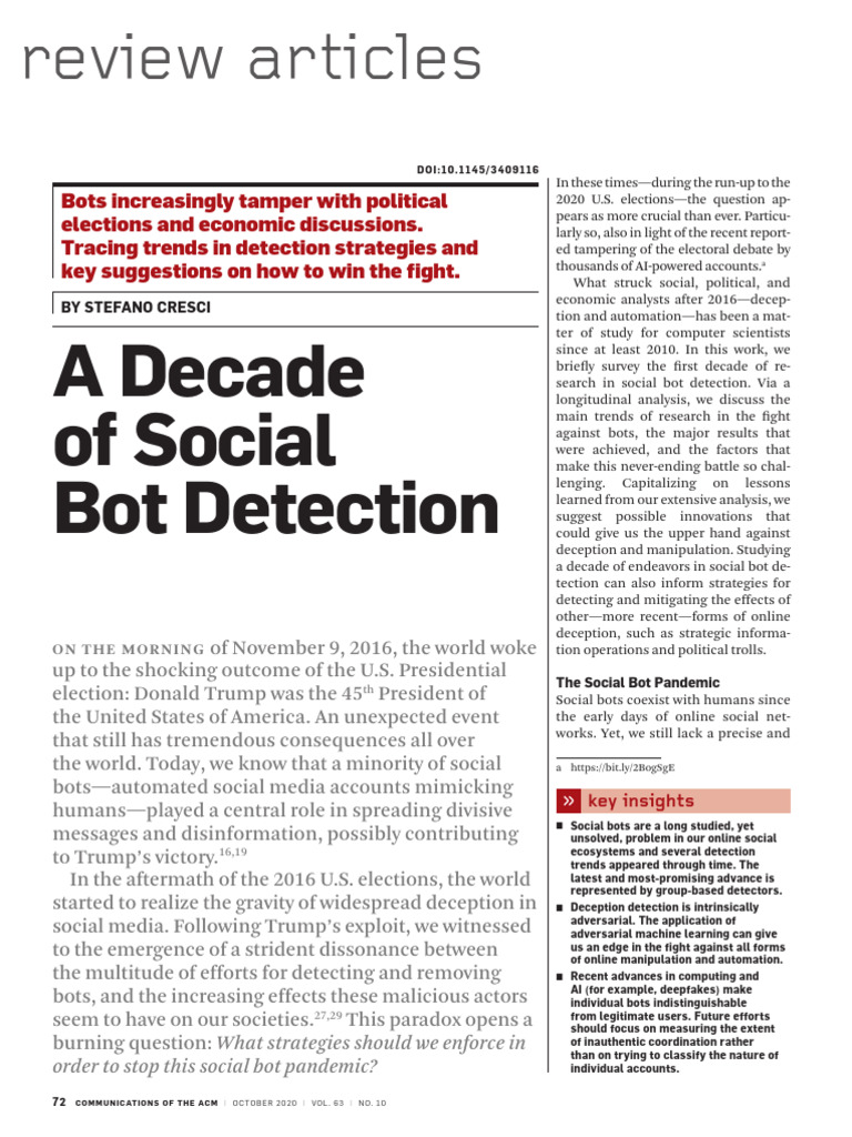 A Decade of Social Bot Detection | PDF