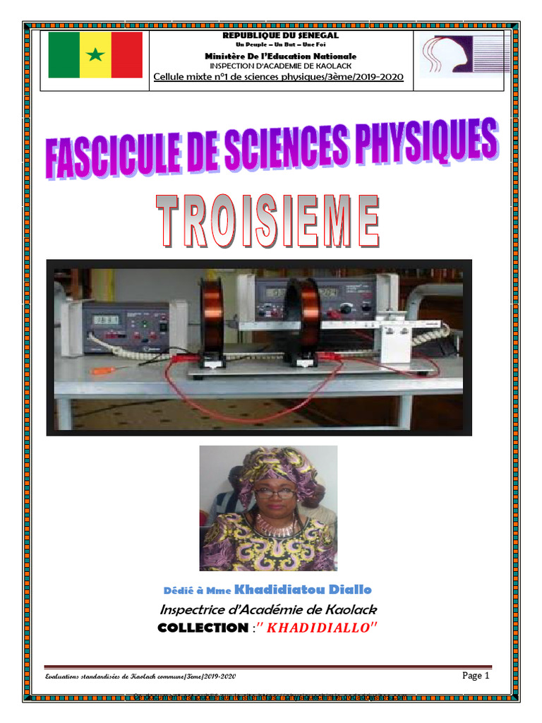 Evaluations Physique-Chimie 3ème Sénégal | PDF