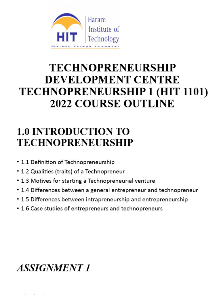 Hit 1101 Course Outline 2022-1 | PDF | Entrepreneurship | Design Thinking