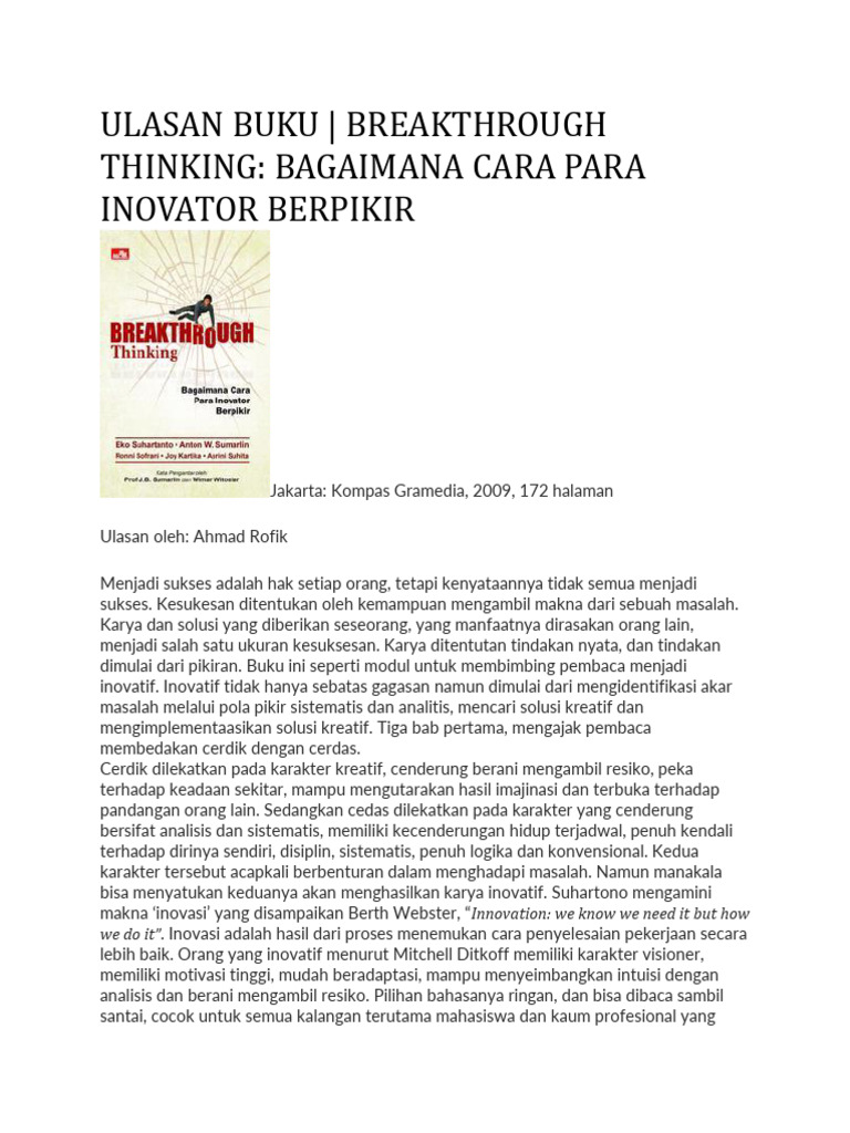Ulasan Buku Breakthrough Thinking | PDF