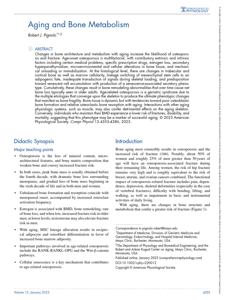 Aging and Bone Metabolism (Pignolo, 2023) | PDF | Osteoporosis | Bone