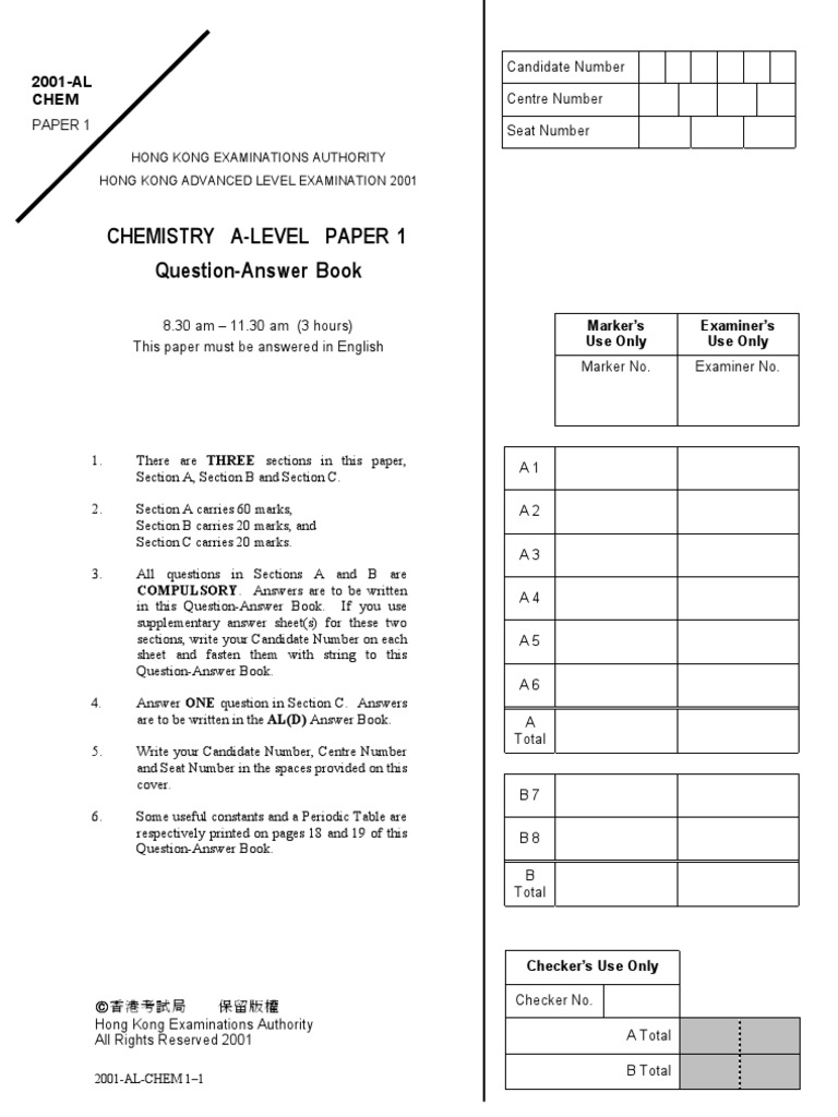 AL Chemistry 2001 Paper 1+2 | PDF | Chlorofluorocarbon | Atomic Orbital