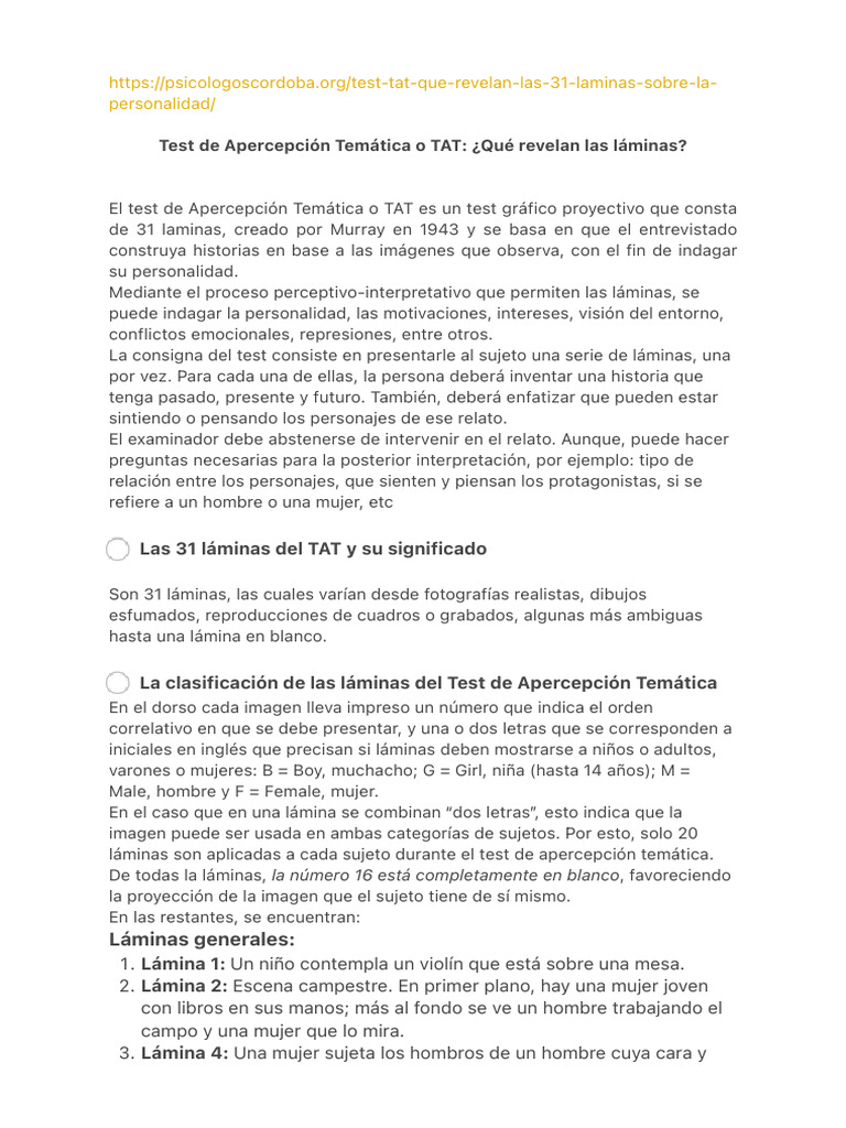EXTRA - TAT - Test de Apercepcion Tematica - Explo | PDF