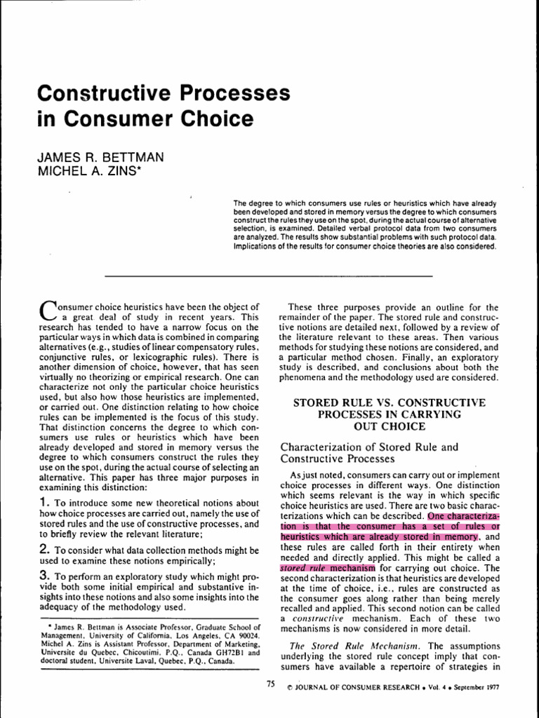 Constructive Processes in Consumer Choice | PDF