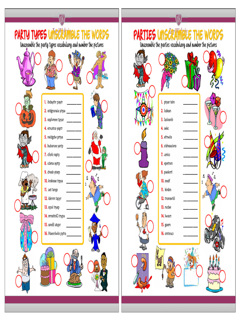 Party Vocabulary Worksheet (To Print) | PDF