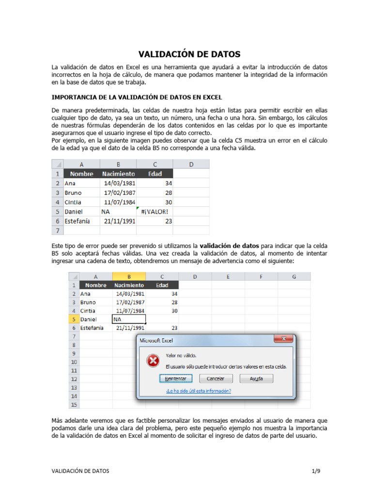 Validación de Datos | PDF | Microsoft Excel | Hoja de cálculo