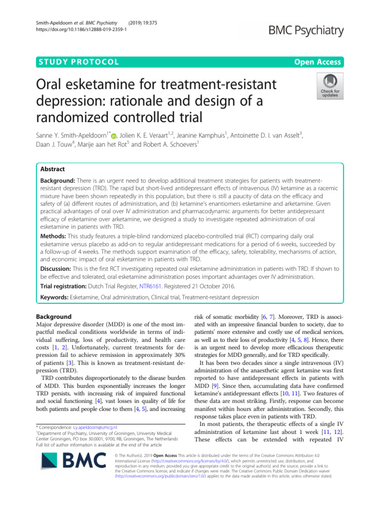 Apeldoorn - Oral Esketamine For TRD | PDF | Major Depressive Disorder | Antidepressant