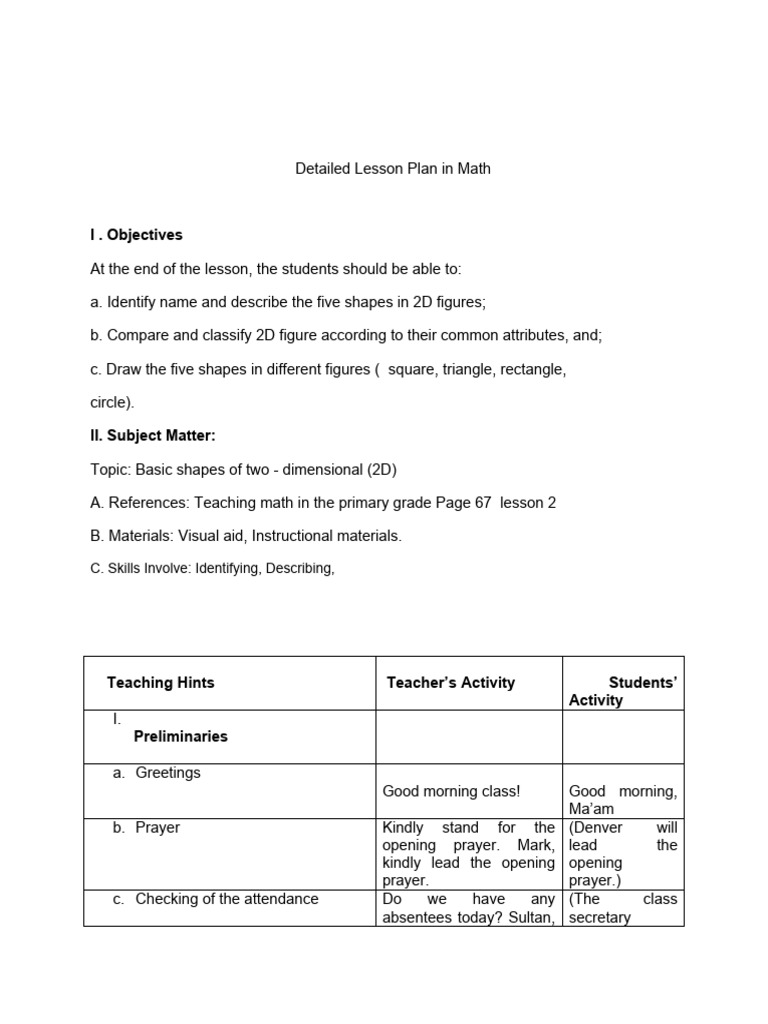 2dimensional Lesson Plan | PDF