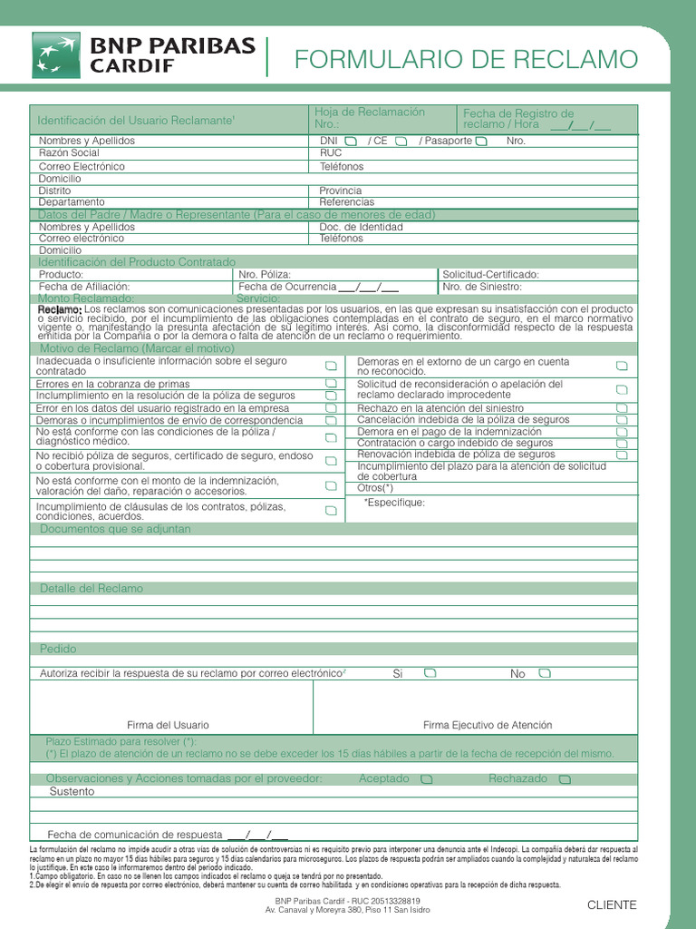 Formulario de Reclamo 23 | PDF | Póliza de seguros | Seguro