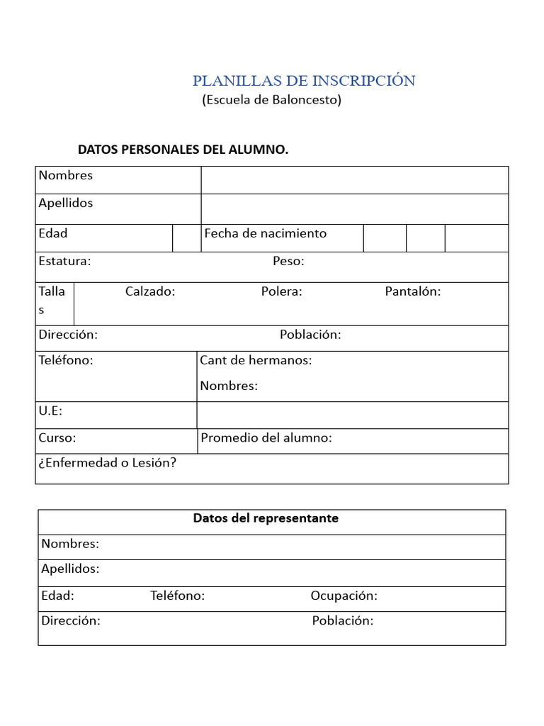 Planillas de Inscripción | PDF